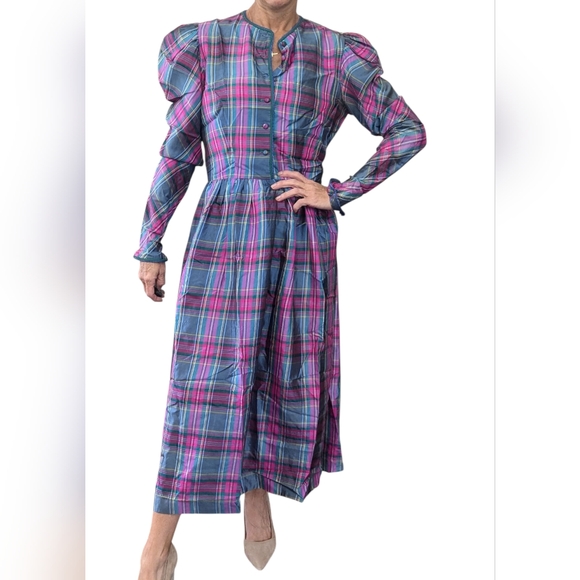 AJ Bari | Dresses | Vintage Aj Bari Silk Colorful Retro Plaid Long ...